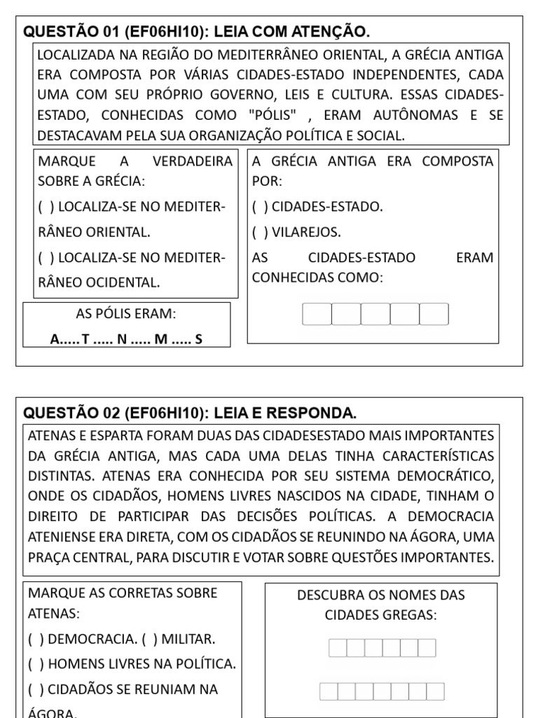 3o Bim 6 Ano Provinha His Adaptada Uem0sn Removed | PDF | Roma Antiga | Grécia Antiga