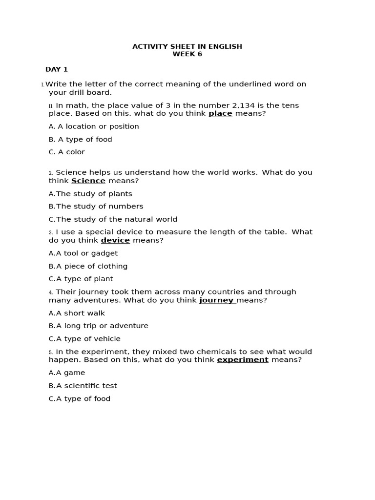 Activity Sheet in English q1 w6 | PDF