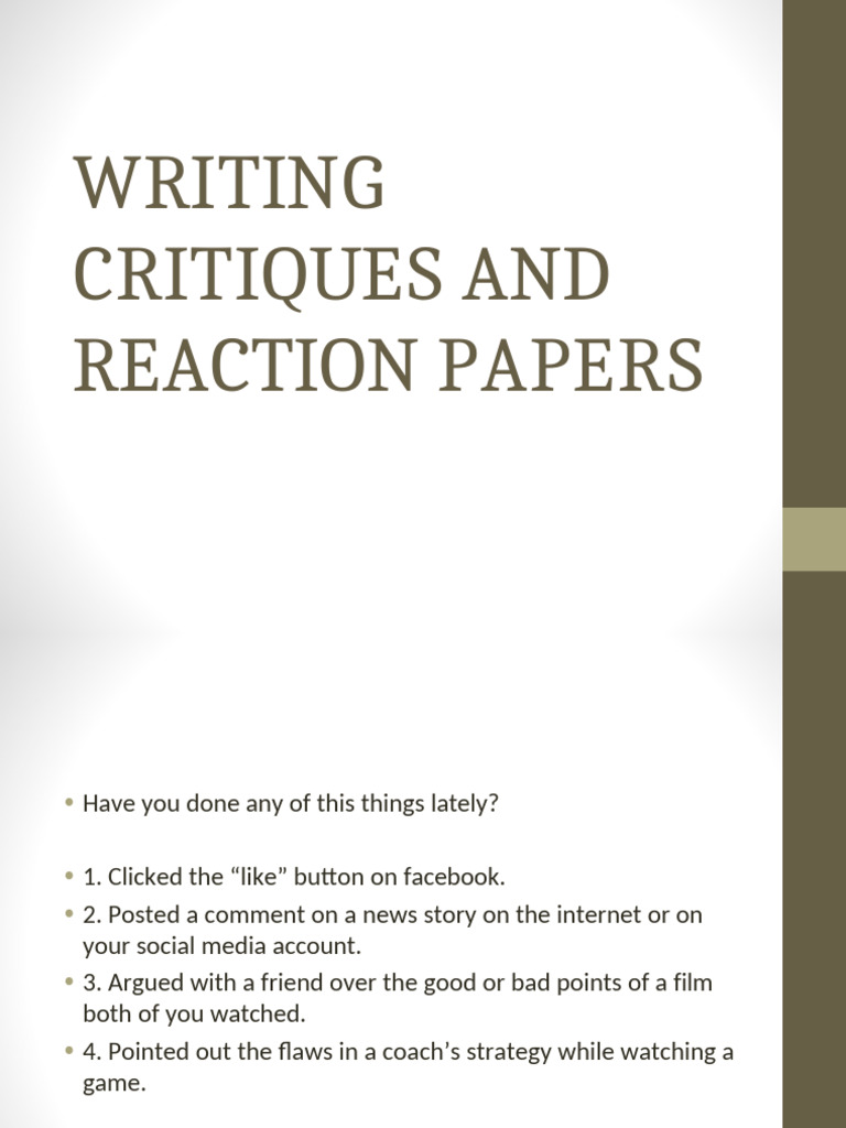 Writing Critiques and Reaction Papers Guide | PDF | Thought | Critical ...