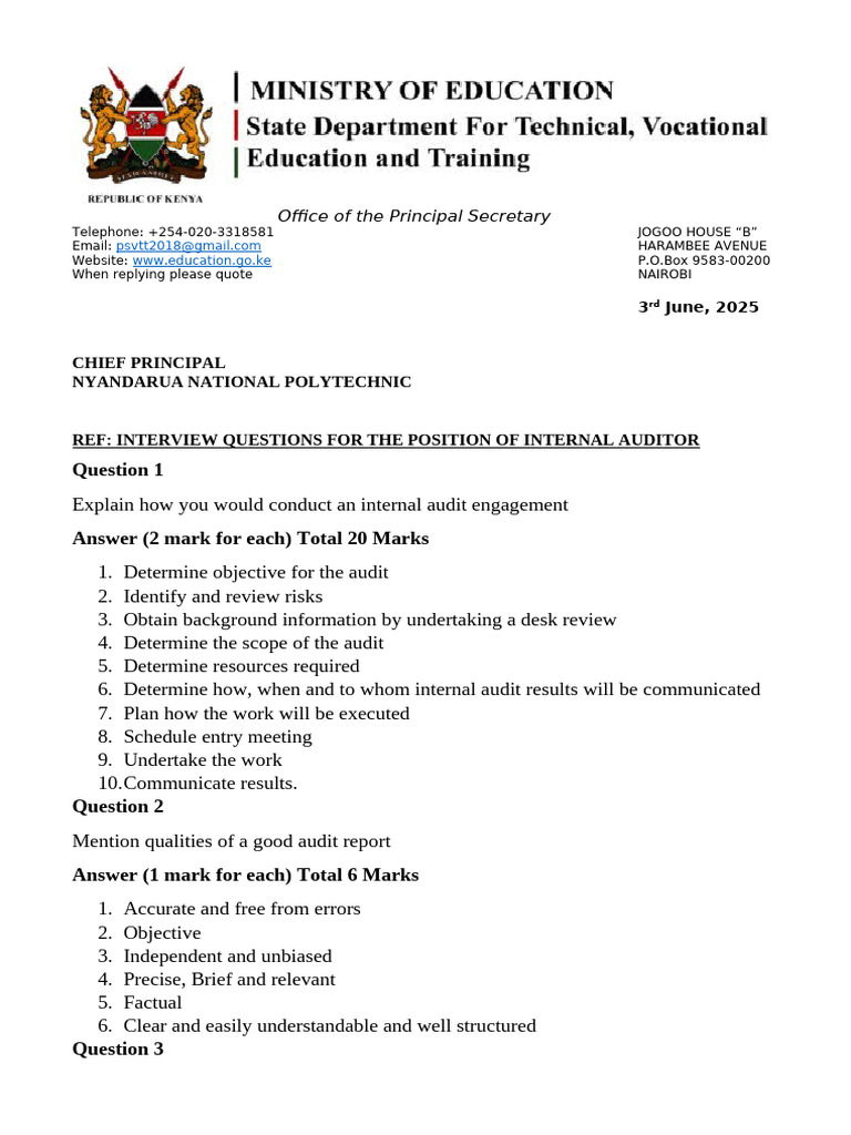 Internal Auditor Interview Questions Guide | PDF | Internal Audit | Audit