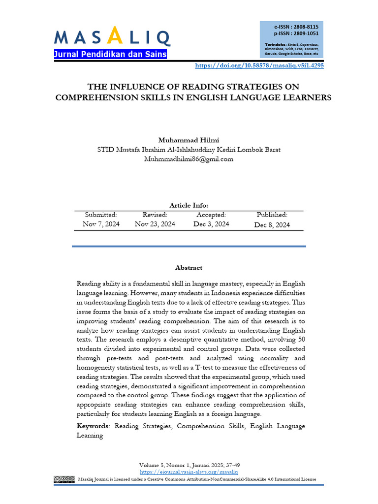 The Influence of Reading Strategies On Comprehensi | PDF | Reading ...
