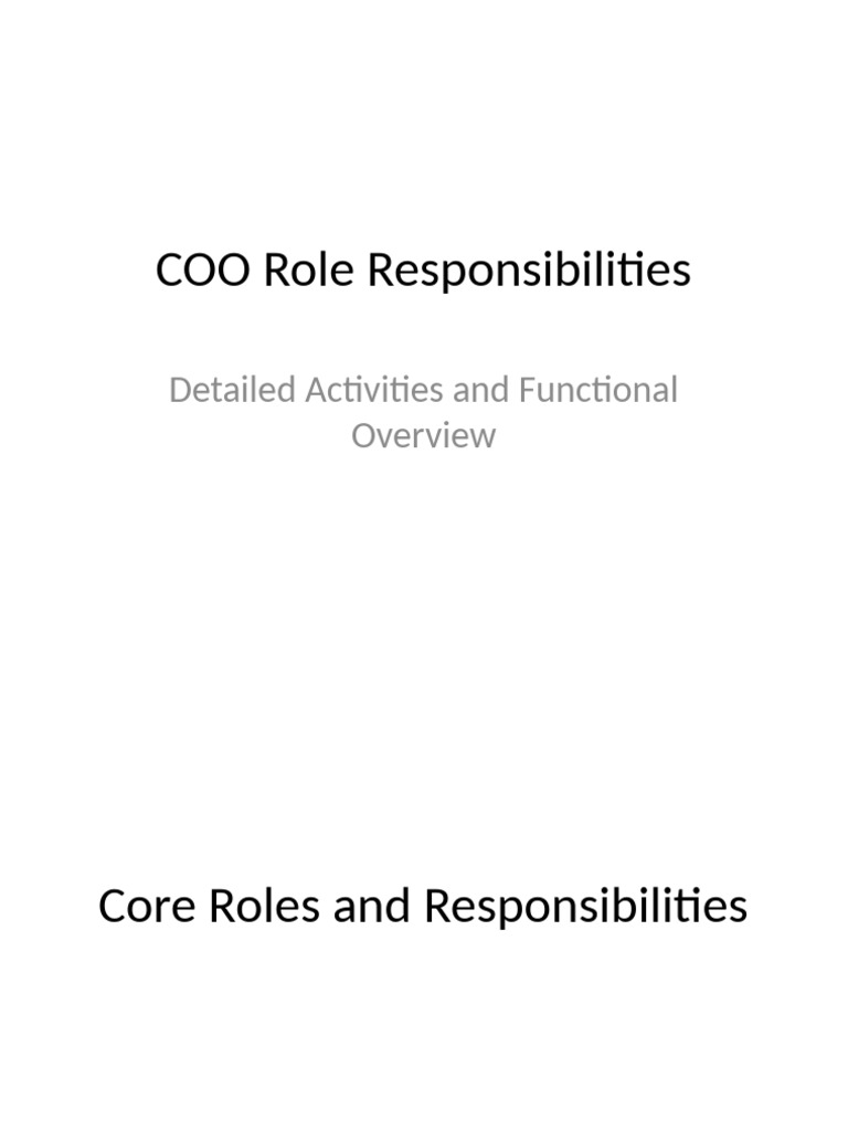 COO Role Presentation | PDF