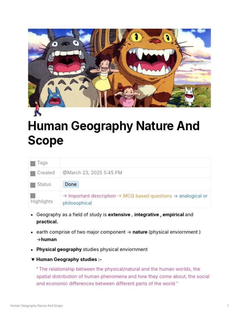 Human Geography Nature and Scope | PDF | Geography | Social Sciences