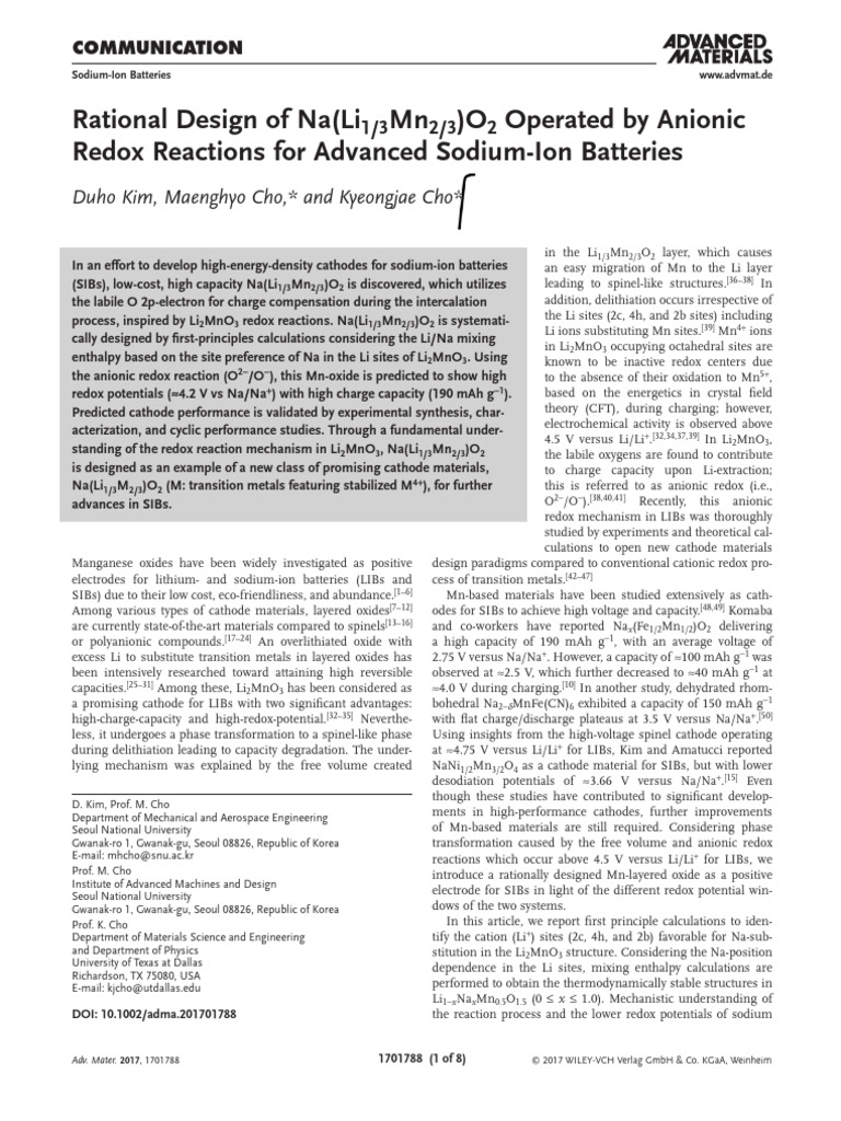 Rational Design of Na(Li1_3Mn2_3)O2 Operated by Anionic Redox Reactions ...