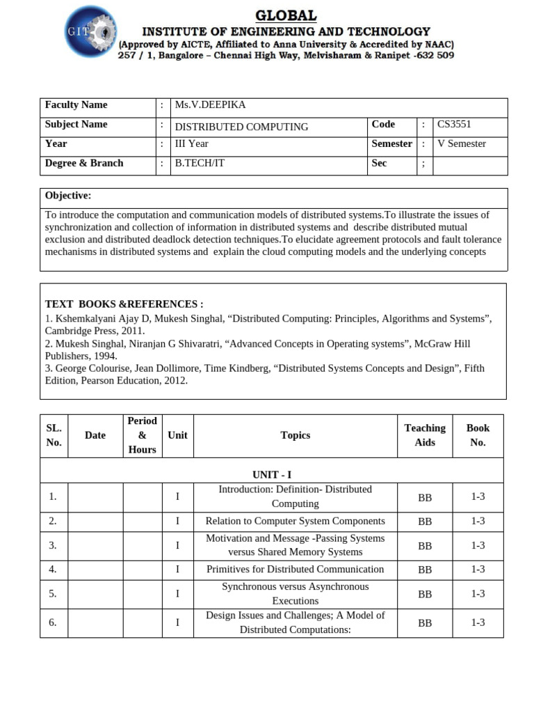 DC Lesson Planner 2025 | PDF | Distributed Computing | Cloud Computing