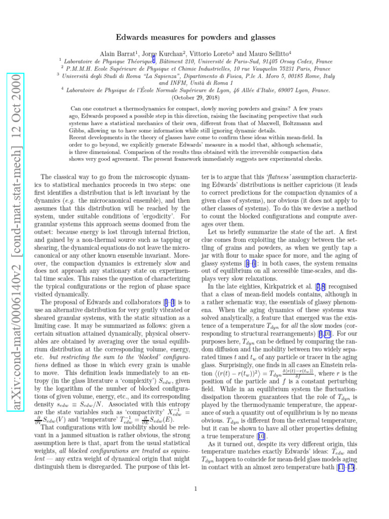 Edwards Measures in Granular Systems | PDF | Temperature ...
