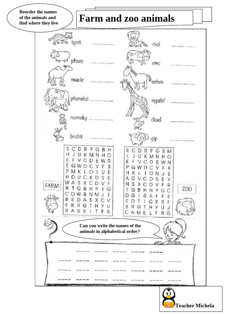 Farm and Zoo Animals in Alphabetical Order Fun Activities Games ...