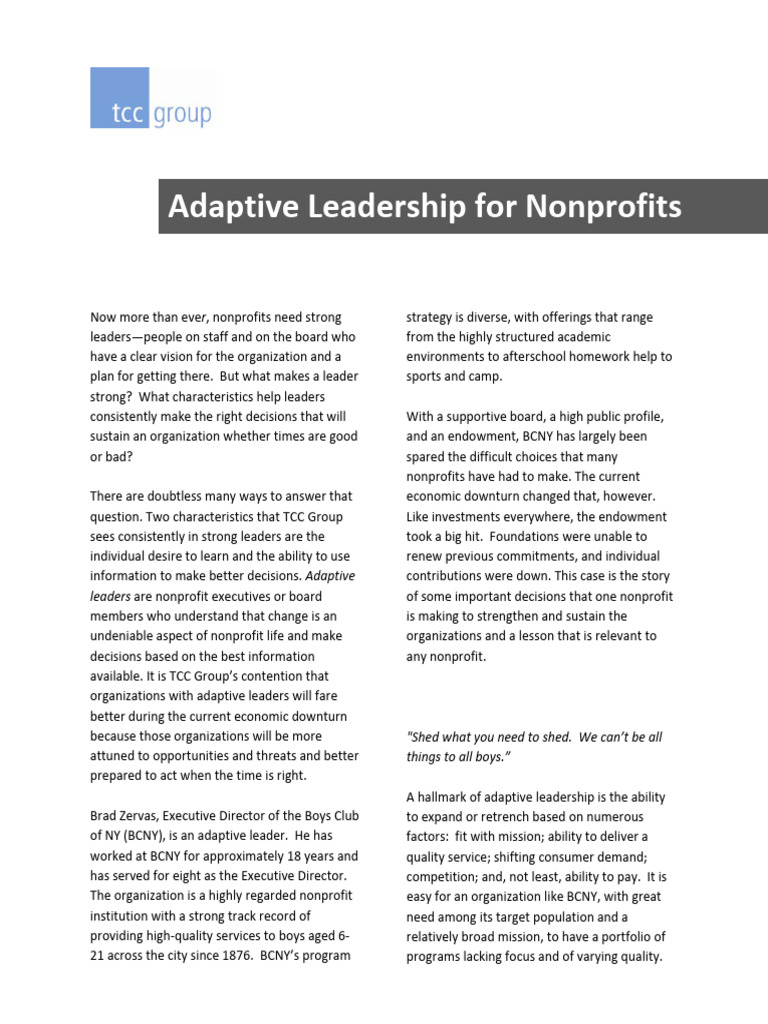 Adaptive Leadership For Nonprofits - TCC Group - Adaptive Nonprofit ...