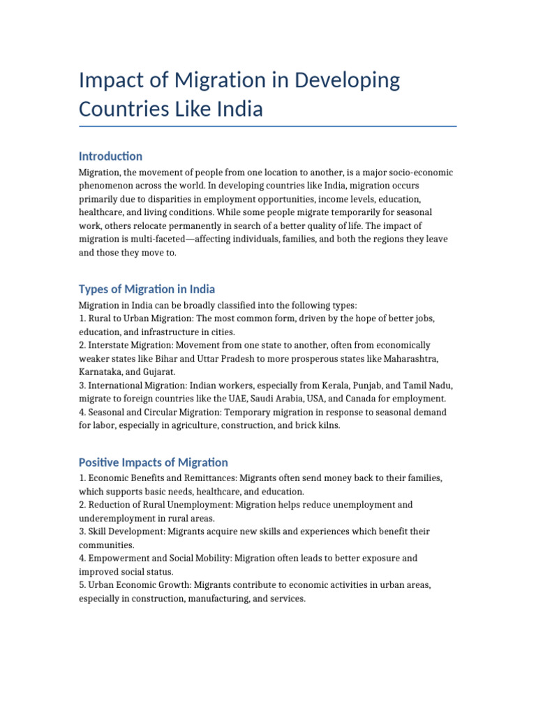 Impact of Migration in India | PDF | Human Migration | Migrant Worker
