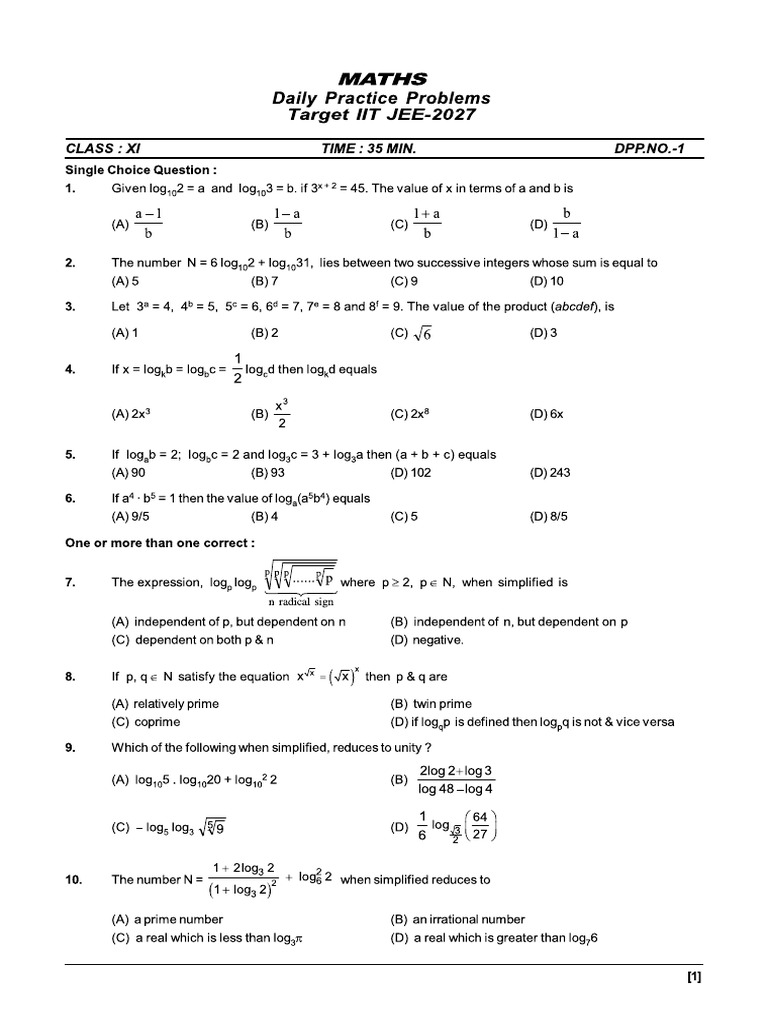 DPP Logarithms 105152 | PDF