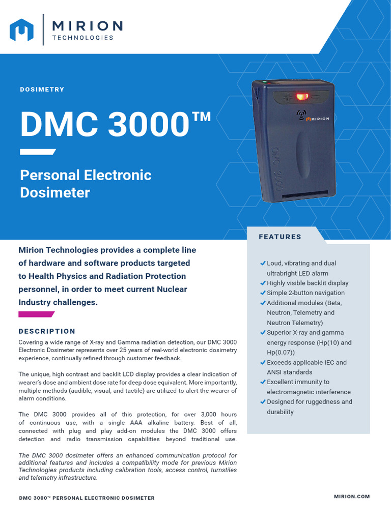 DMC 3000 Personal Electronic Dosimeter | PDF | Dosimetry | Radiation