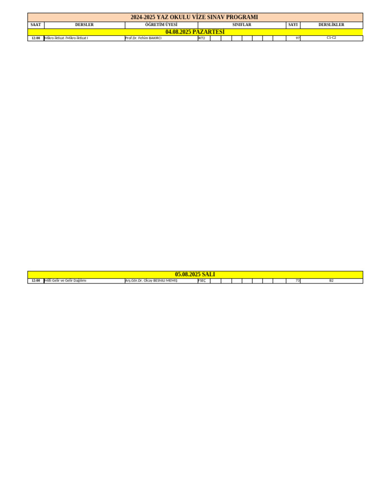 2024-2025-Yaz-Okulu-Vize-Sinav-Programi | PDF