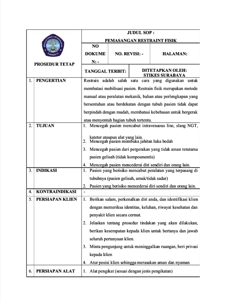 PDF Sop Pemasangan Restraint Fisik Compress | PDF