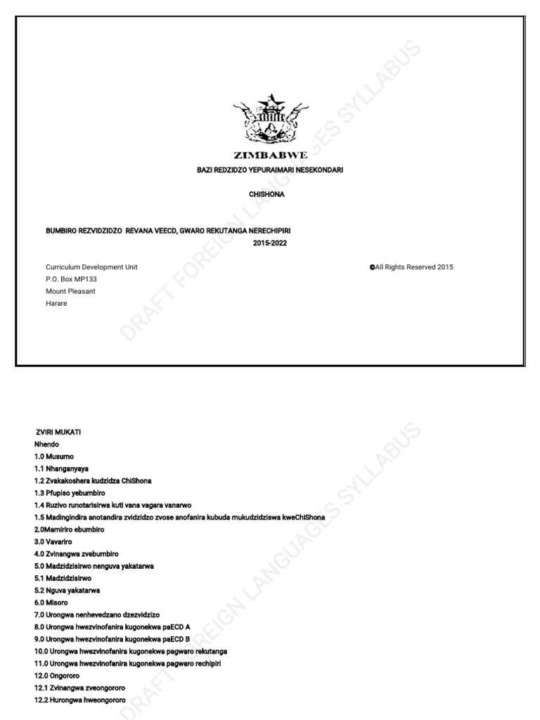ChiShona Curriculum for ECD and Primary | PDF