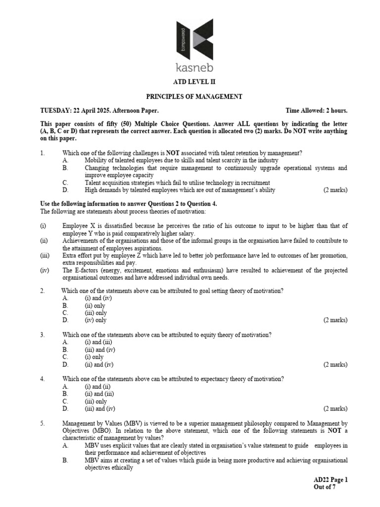 PDF GO Principles of Management Past Papers | PDF | Motivation ...