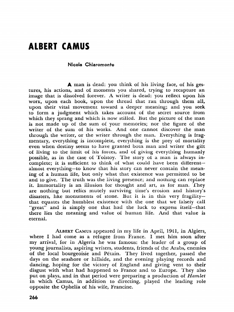 Camus: Reflections on a Summer in Algiers | PDF