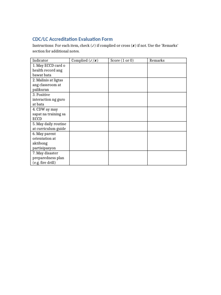 CDC/LC Accreditation Evaluation Checklist | PDF