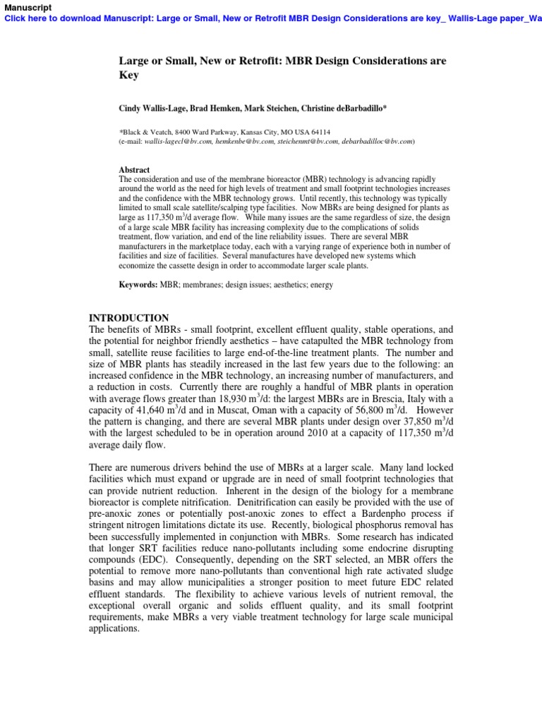 MBR Design Consideration Are Key | PDF | Membrane | Sewage Treatment