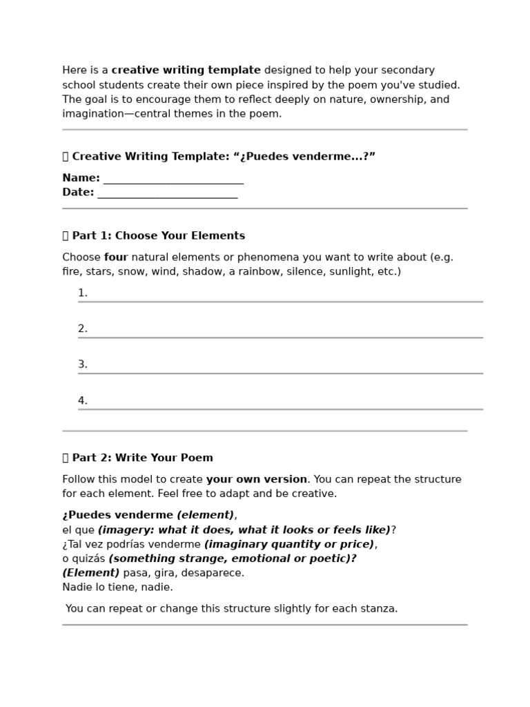 Poetry Writing Template for Students | PDF | Poetry | Thought