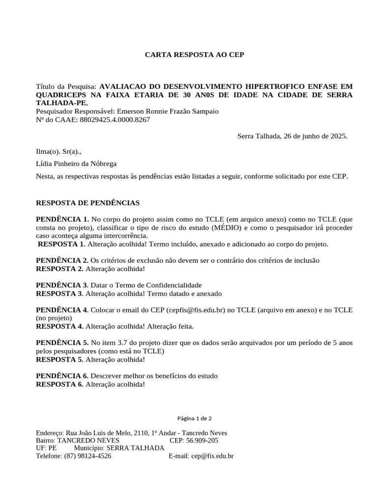 Carta Resposta Ao Cep | PDF