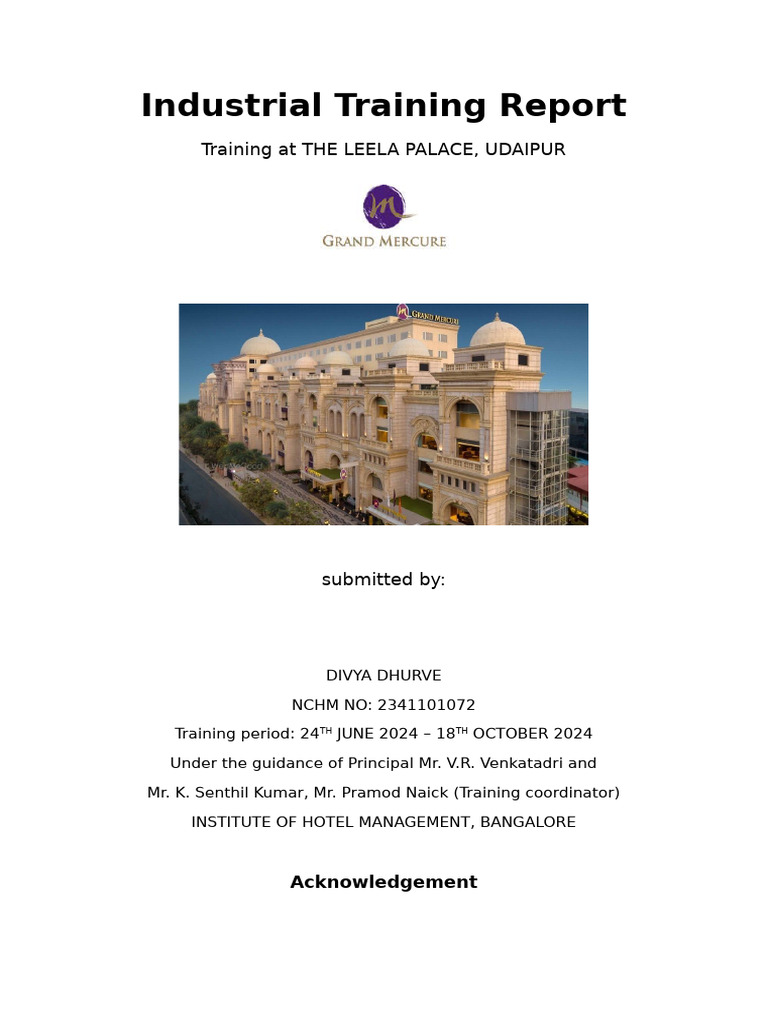 IET Hotel Management Training Report | PDF | Hospitality Industry