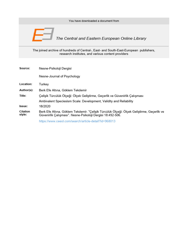 Ambivalent Speciesism Scale Development Validity and Reliability ...