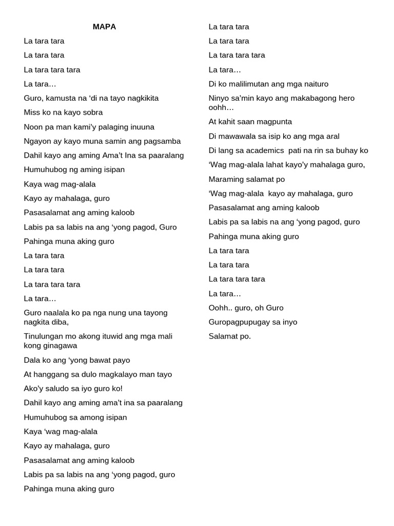 MAPA Lyrics | PDF