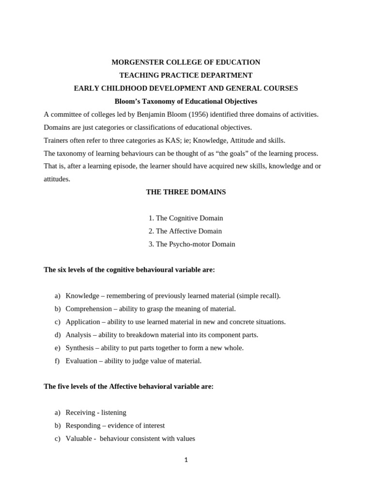 TP Bloom's Taxonomy of Educational Objectives | PDF | Learning | Cognitive Psychology