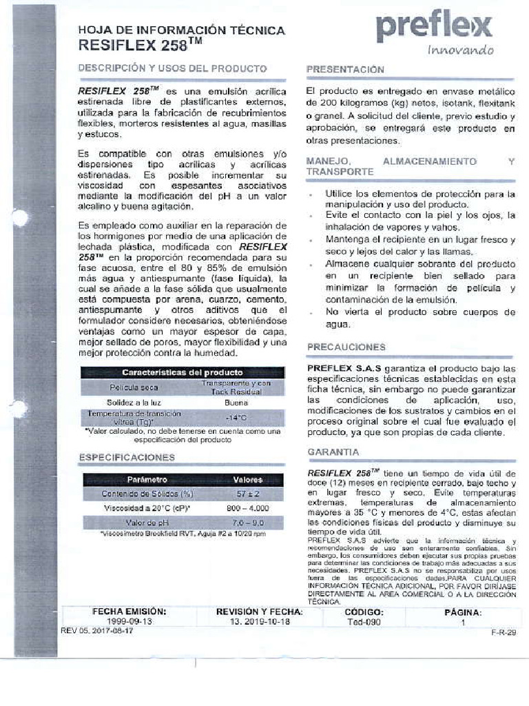 Resiflex 258 | PDF