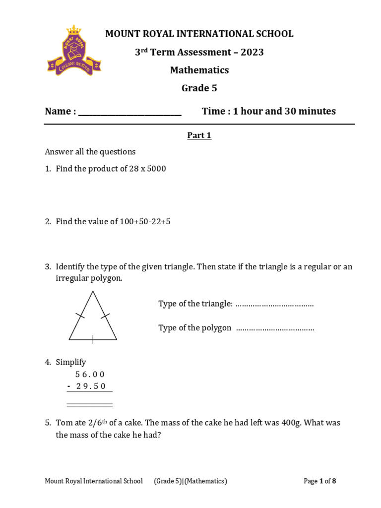 Grade 5 Math Assessment 2023 | PDF | Triangle | Euclidean Plane Geometry