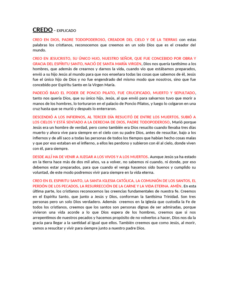 Credo Explicado para Niños | PDF | Creencia y doctrina cristiana ...