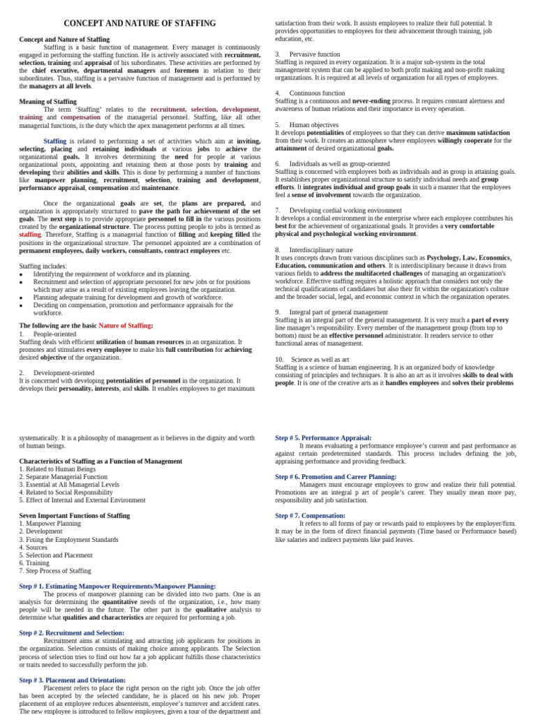 Nature and Functions of Staffing | PDF | Human Resources | Performance ...