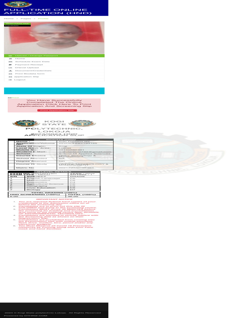 Application Slip - Kogi State | PDF