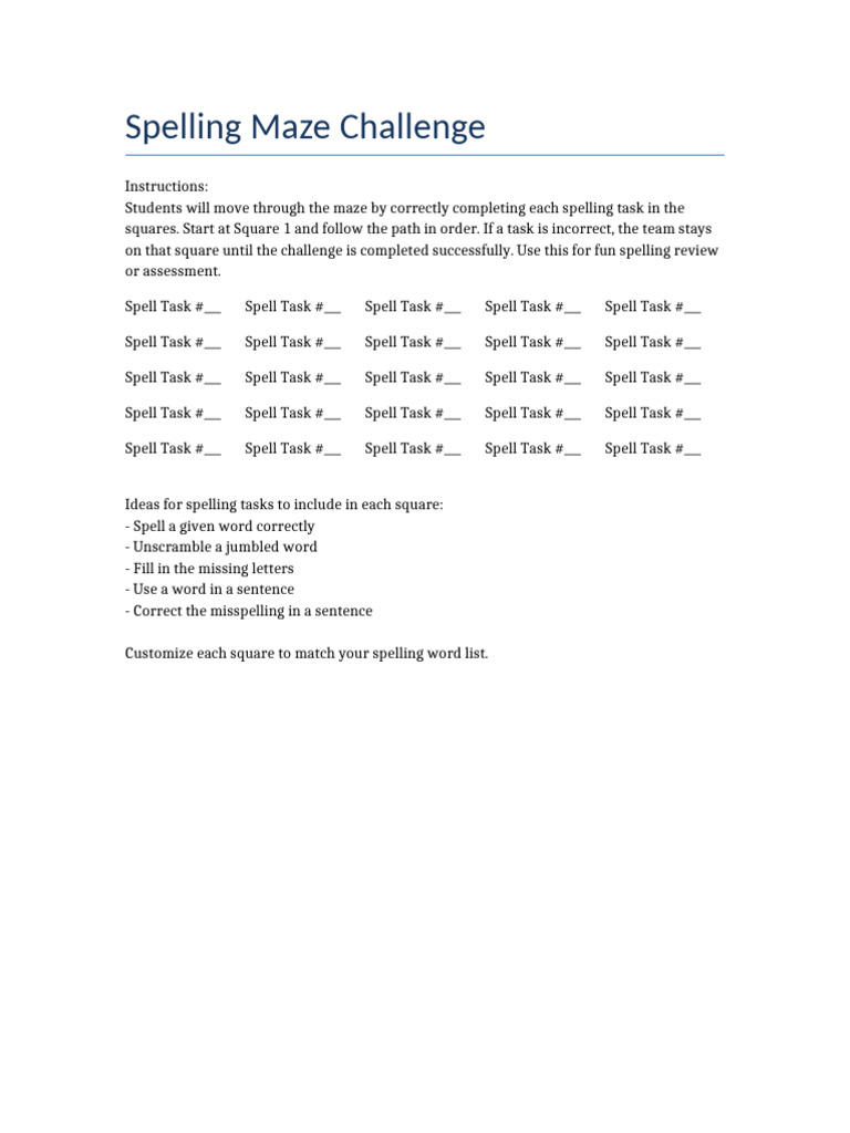 Spelling Maze Template | PDF