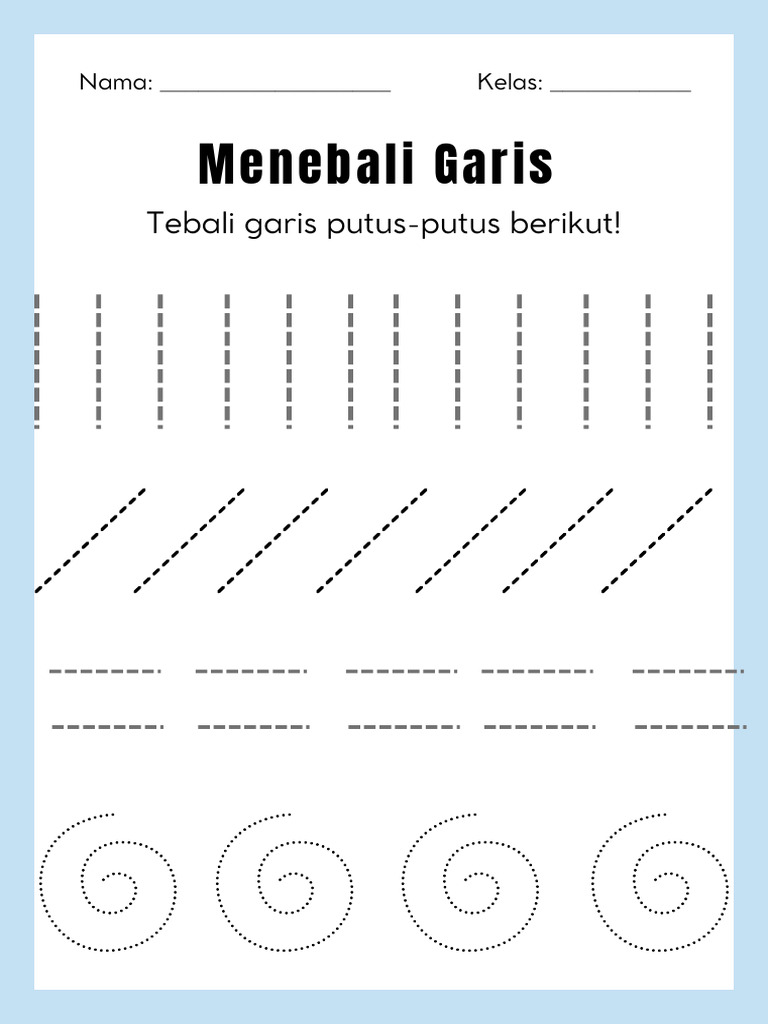 Menebali Garis Miring Lembar Kerja Biru Putih Watercolor (1) | PDF