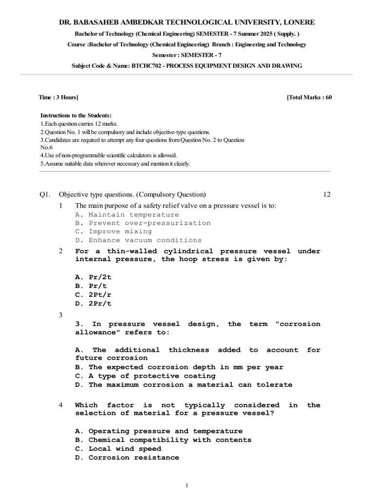 Semester - 7-Process Equipment Design and Drawing - External (Theory ...