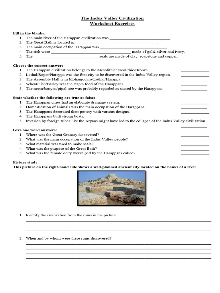 Indus Valley Civilization Worksheet | PDF