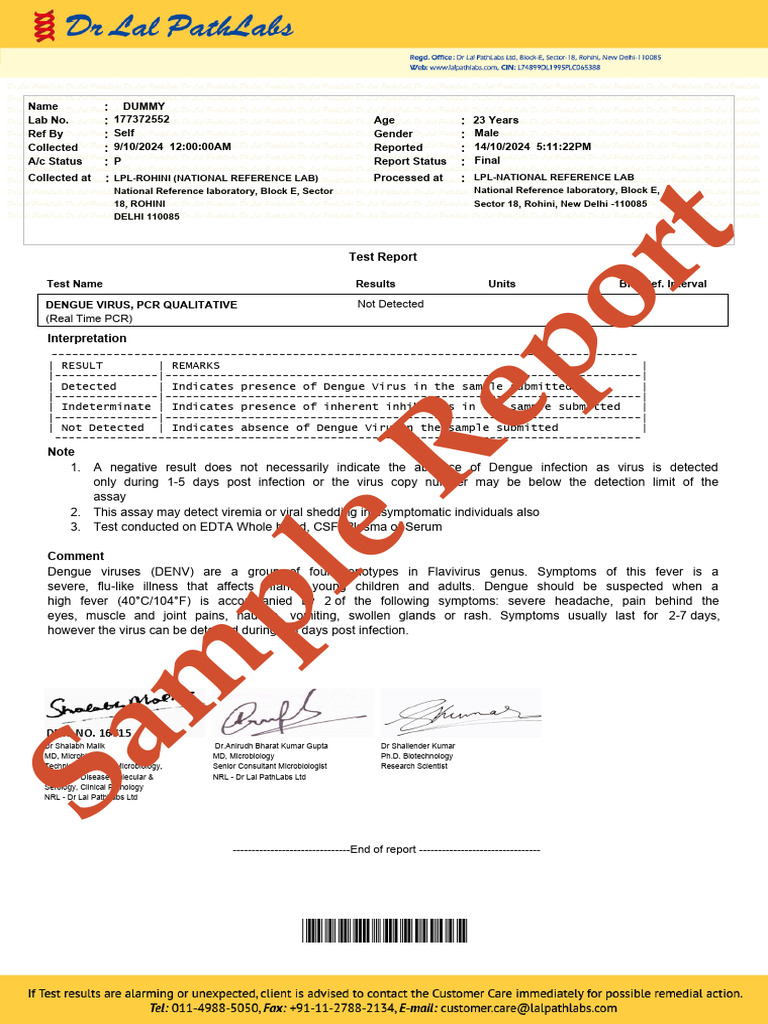 Sample: (Real Time PCR) Not Detected | PDF | Infection | Human Diseases ...