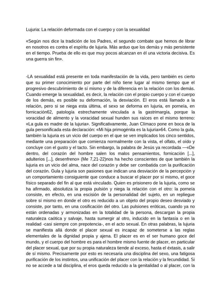 Lujuria - La Relación Deformada Con El Cuerpo y Con La Sexualidad | PDF ...