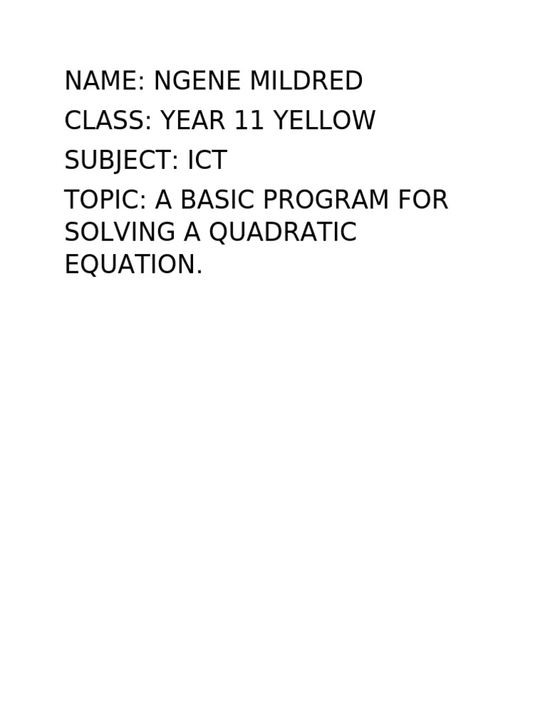 BASIC Quadratic Equation Solver Code | PDF
