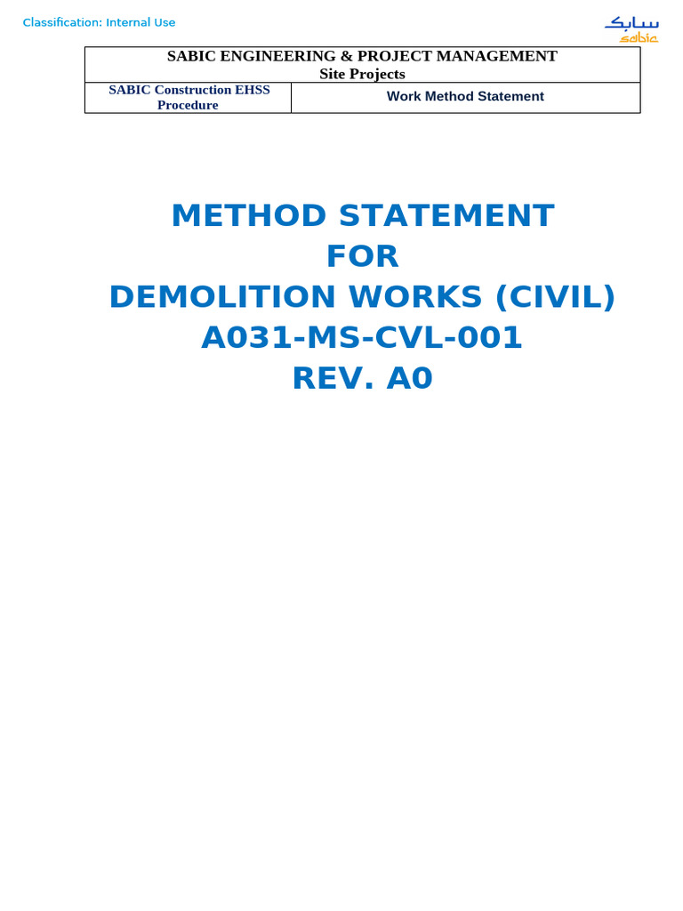 MS-CVL-00-001 MS for Civil Demolition Work_SP-221800001 | PDF ...
