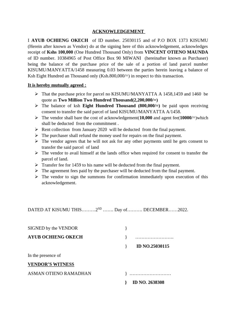 Acknowledgement of Debt | PDF