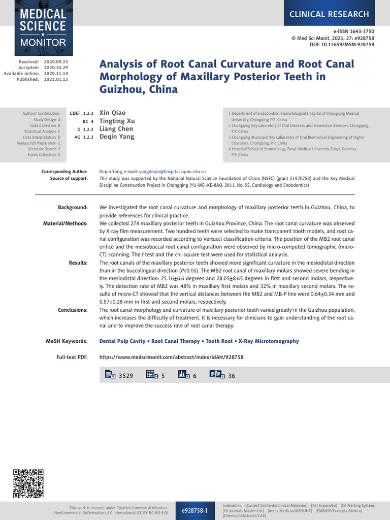 Analysis of Root Canal Curvature and Root Canal Morphology of Maxillary ...