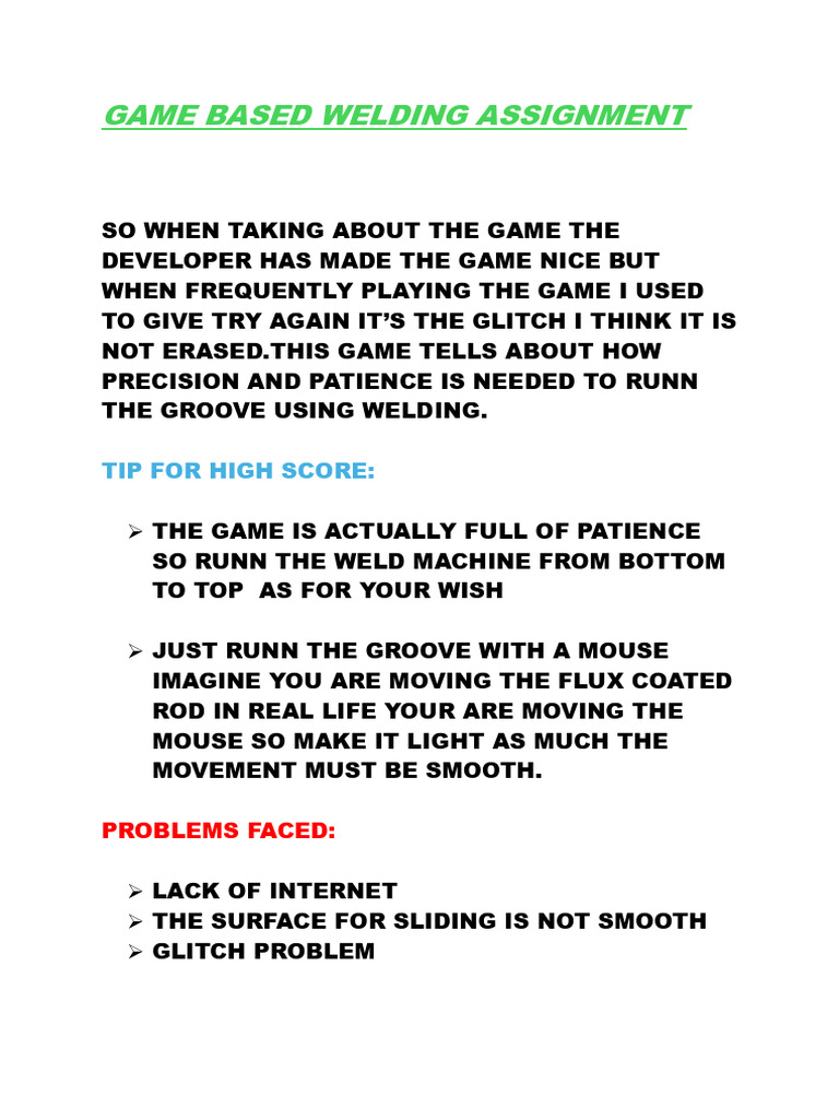 Game Based Welding Assignment | PDF