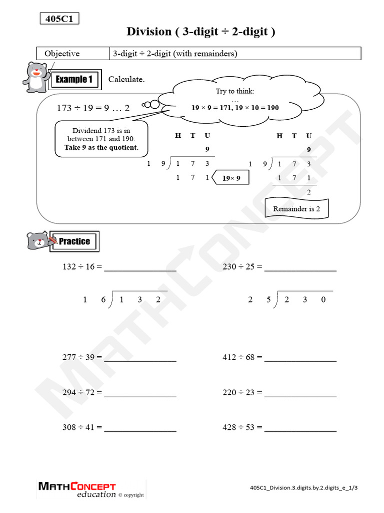 Division Practice: 3-Digit by 2-Digit | PDF | Recreational Mathematics ...