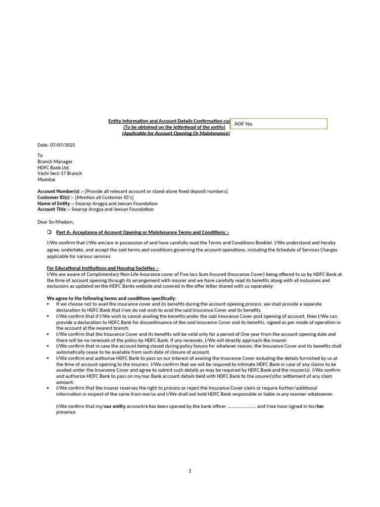 FCRA Declaration for HDFC Account | PDF | Nonprofit Organization | Banks