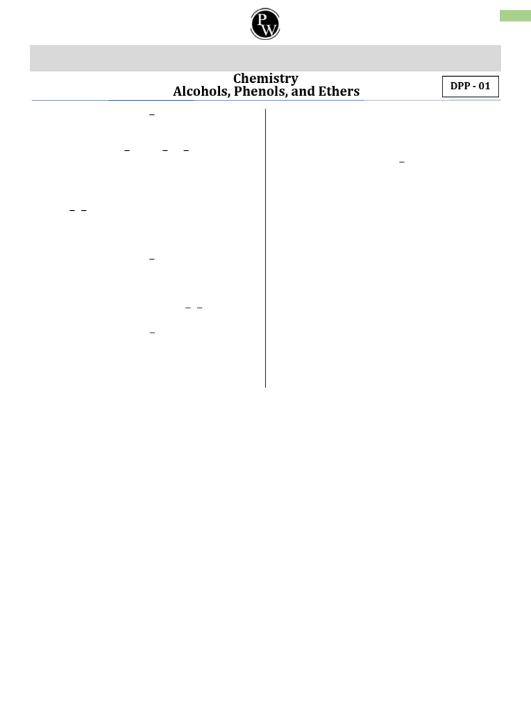 Alcohols, phenols and ethers _ DPP 01 (Lecture 02) __ Parishram ...