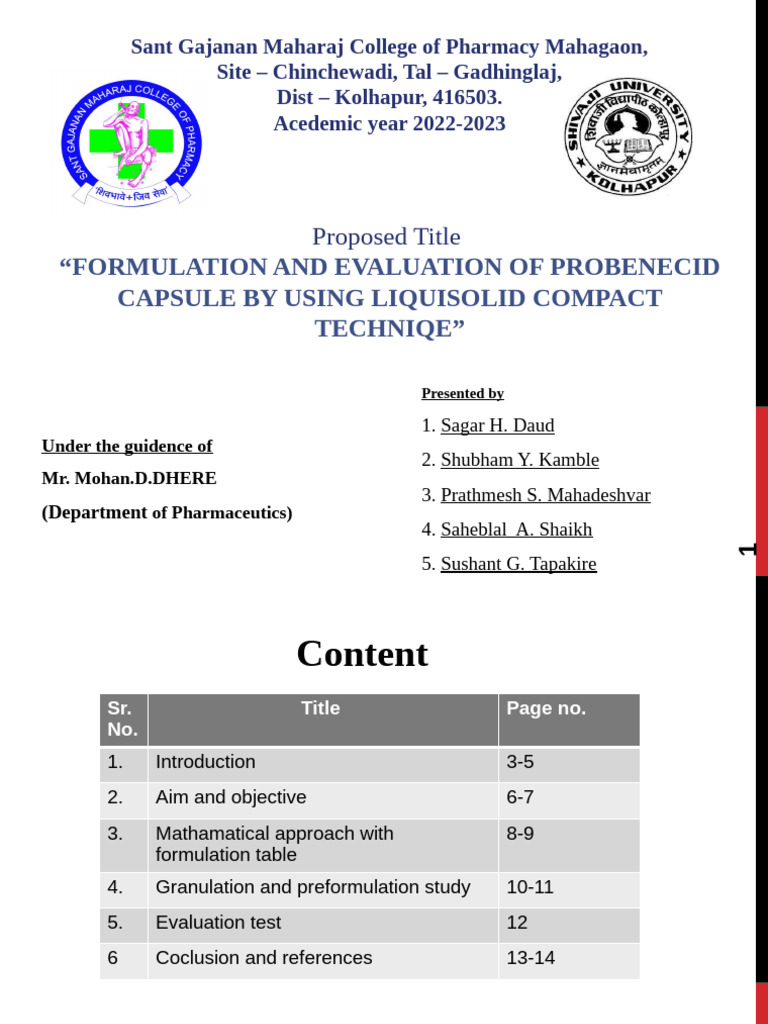 Probenecid Capsule Formulation Study | PDF | Solubility ...