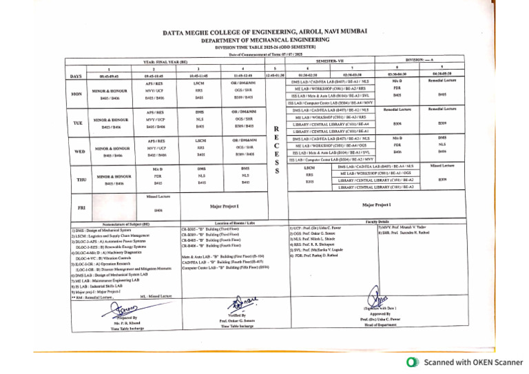 Revised Class Time Table Odd Sem 2025_3 | PDF