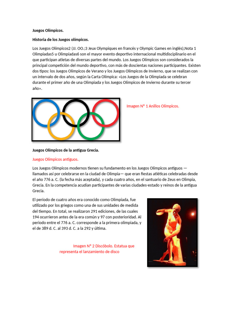 Juegos Olímpicos. Historia de Los Juegos Olímpicos | PDF | Juegos ...